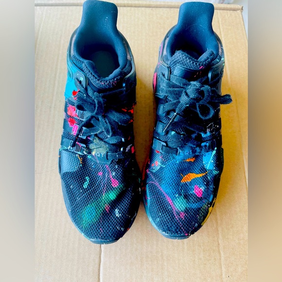 Shoes | Street Art Paint Splattered Black Adidas Eqt Sneakers | Poshmark